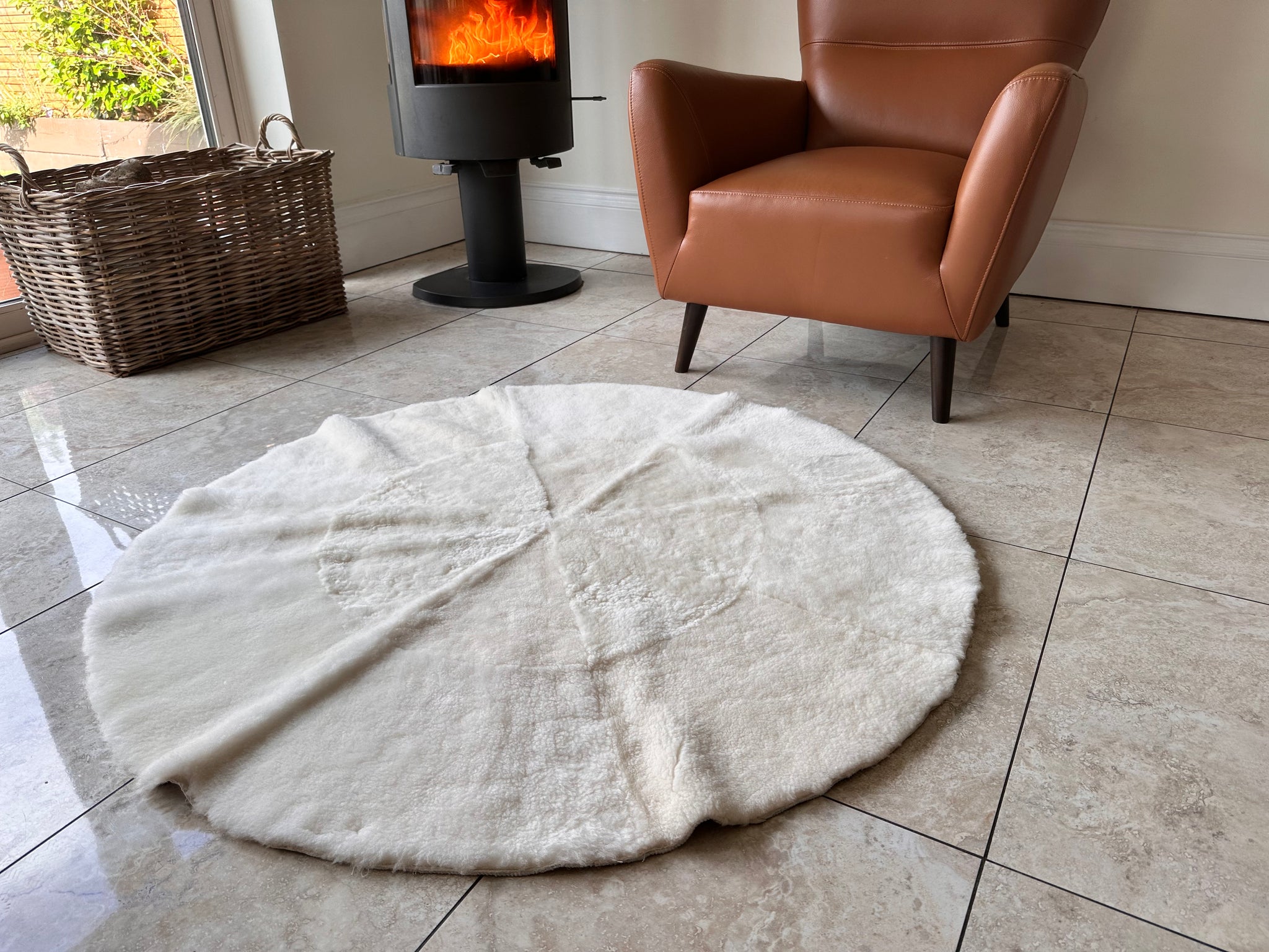 White Circular Sheepskin Rug
